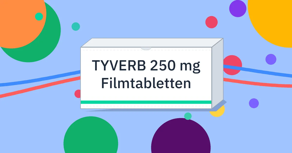 Symbolbild: Packung mit der Aufschrift TYVERB 250 mg Filmtabletten (PZN 17849202) – Verfügbarkeit und Bezug in Apotheken in Frankfurt am Main