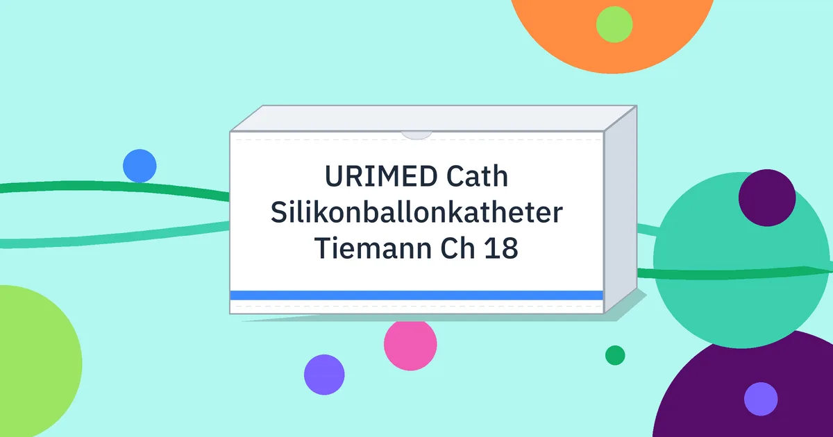 Symbolbild: Packung mit der Aufschrift URIMED Cath Silikonballonkatheter Tiemann Ch 18 (PZN 14275775) – Verfügbarkeit und Bezug in Apotheken in Frankfurt am Main