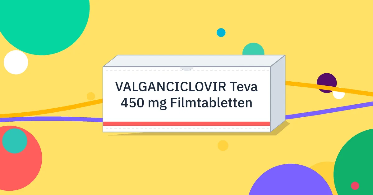 Symbolbild: Packung mit der Aufschrift VALGANCICLOVIR Teva 450 mg Filmtabletten (PZN 17953543) – Verfügbarkeit und Bezug in Apotheken in Frankfurt am Main