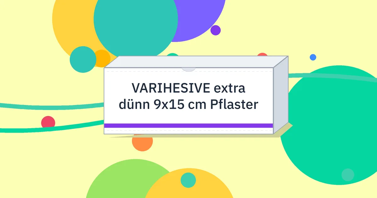 Symbolbild: Packung mit der Aufschrift VARIHESIVE extra dünn 9x15 cm Pflaster (PZN 20055121) – Verfügbarkeit und Bezug in Apotheken in Frankfurt am Main