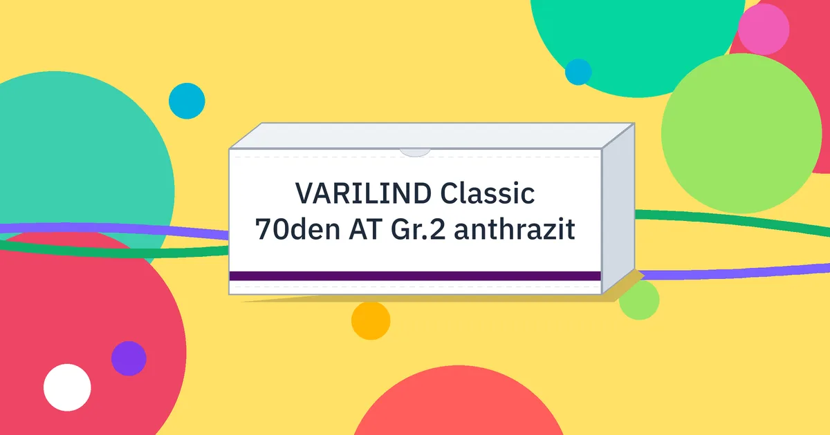 Symbolbild: Packung mit der Aufschrift VARILIND Classic 70den AT Gr.2 anthrazit (PZN 09521864) – Verfügbarkeit und Bezug in Apotheken in Frankfurt am Main