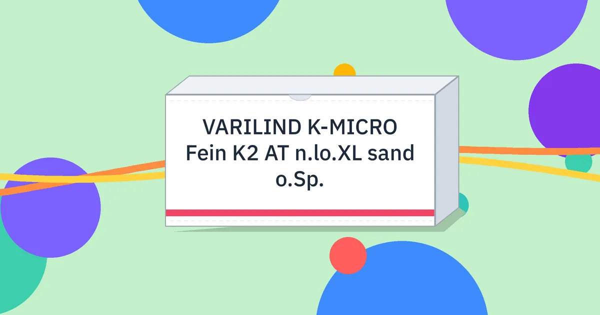 Symbolbild: Packung mit der Aufschrift VARILIND K-MICRO Fein K2 AT n.lo.XL sand o.Sp. (PZN 20553190) – Verfügbarkeit und Bezug in Apotheken in Frankfurt am Main
