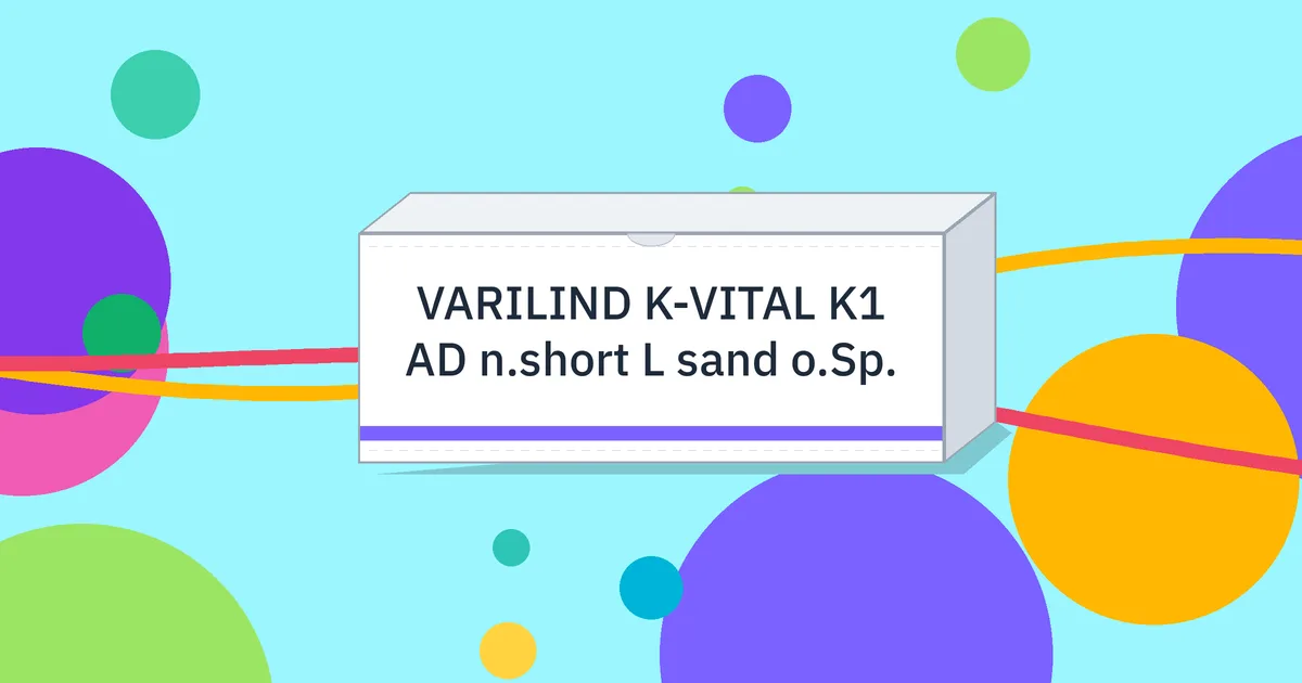 Symbolbild: Packung mit der Aufschrift VARILIND K-VITAL K1 AD n.short L sand o.Sp. (PZN 20566028) – Verfügbarkeit und Bezug in Apotheken in Frankfurt am Main
