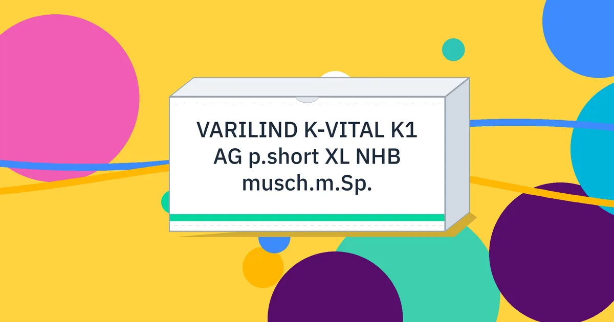 Symbolbild: Packung mit der Aufschrift VARILIND K-VITAL K1 AG p.short XL NHB musch.m.Sp. (PZN 20563923) – Verfügbarkeit und Bezug in Apotheken in Frankfurt am Main