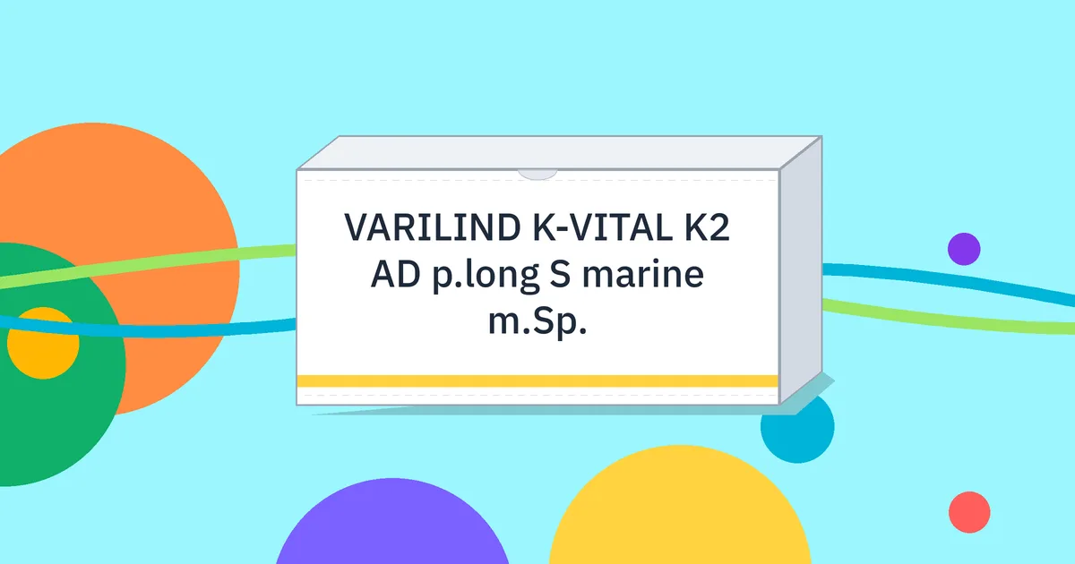 Symbolbild: Packung mit der Aufschrift VARILIND K-VITAL K2 AD p.long S marine m.Sp. (PZN 20567878) – Verfügbarkeit und Bezug in Apotheken in Frankfurt am Main