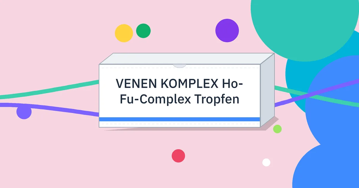 Symbolbild: Packung mit der Aufschrift VENEN KOMPLEX Ho-Fu-Complex Tropfen (PZN 07185818) – Verfügbarkeit und Bezug in Apotheken in Frankfurt am Main