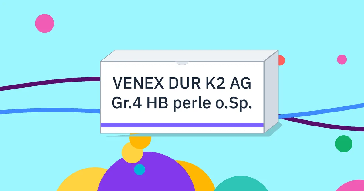 Symbolbild: Packung mit der Aufschrift VENEX DUR K2 AG Gr.4 HB perle o.Sp. (PZN 03220280) – Verfügbarkeit und Bezug in Apotheken in Frankfurt am Main