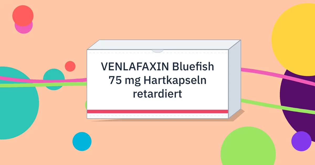 Symbolbild: Packung mit der Aufschrift VENLAFAXIN Bluefish 75 mg Hartkapseln retardiert (PZN 14296429) – Verfügbarkeit und Bezug in Apotheken in Frankfurt am Main