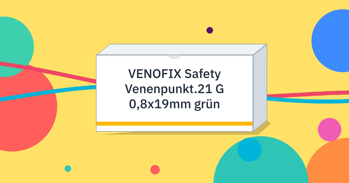 Symbolbild: Packung mit der Aufschrift VENOFIX Safety Venenpunkt.21 G 0,8x19mm grün (PZN 18604750) – Verfügbarkeit und Bezug in Apotheken in Frankfurt am Main