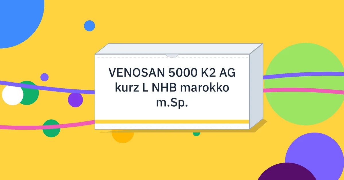 Symbolbild: Packung mit der Aufschrift VENOSAN 5000 K2 AG kurz L NHB marokko m.Sp. (PZN 14432281) – Verfügbarkeit und Bezug in Apotheken in Frankfurt am Main