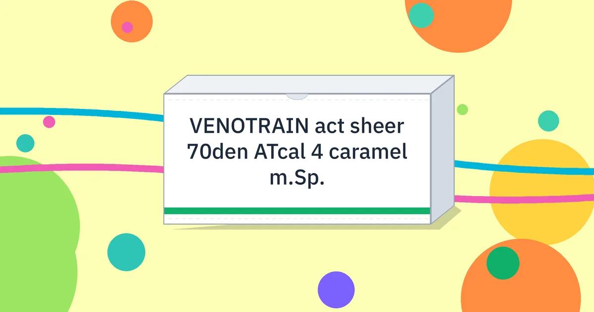 Symbolbild: Packung mit der Aufschrift VENOTRAIN act sheer 70den ATcal 4 caramel m.Sp. (PZN 16207594) – Verfügbarkeit und Bezug in Apotheken in Frankfurt am Main