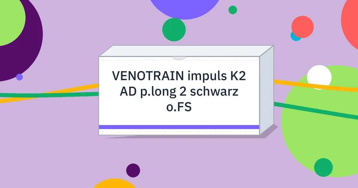 Symbolbild: Packung mit der Aufschrift VENOTRAIN impuls K2 AD p.long 2 schwarz o.FS (PZN 00627733) – Verfügbarkeit und Bezug in Apotheken in Frankfurt am Main