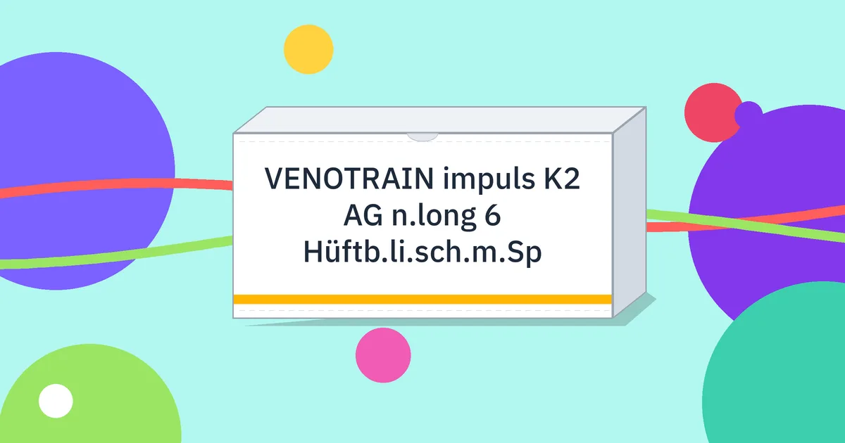 Symbolbild: Packung mit der Aufschrift VENOTRAIN impuls K2 AG n.long 6 Hüftb.li.sch.m.Sp (PZN 10294793) – Verfügbarkeit und Bezug in Apotheken in Frankfurt am Main