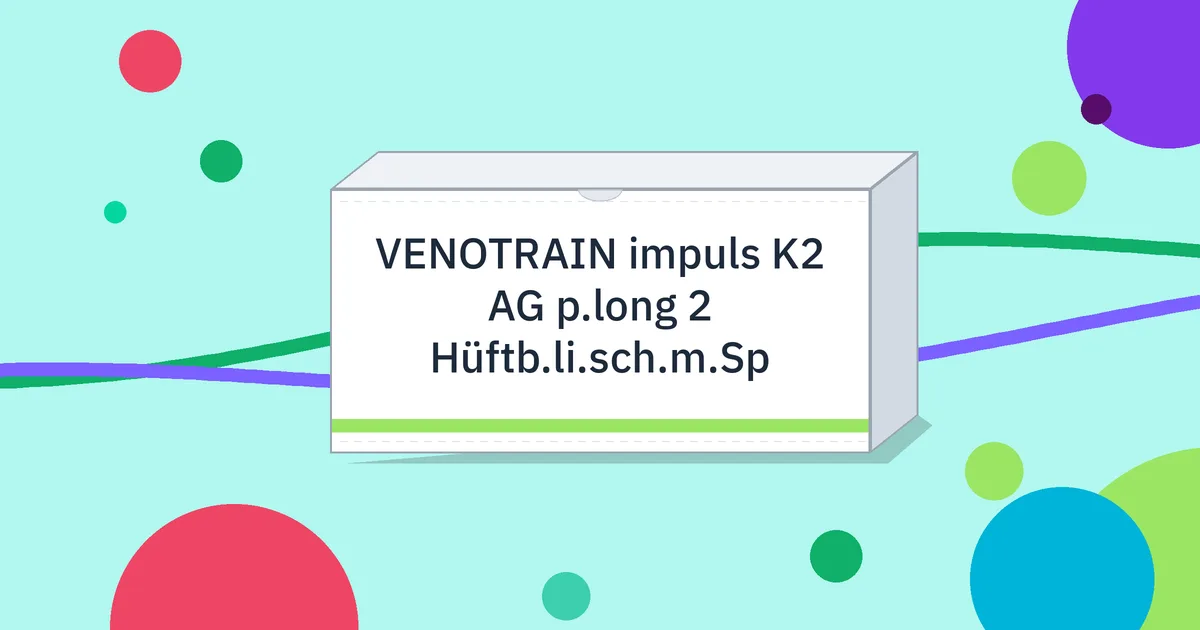 Symbolbild: Packung mit der Aufschrift VENOTRAIN impuls K2 AG p.long 2 Hüftb.li.sch.m.Sp (PZN 10294882) – Verfügbarkeit und Bezug in Apotheken in Frankfurt am Main