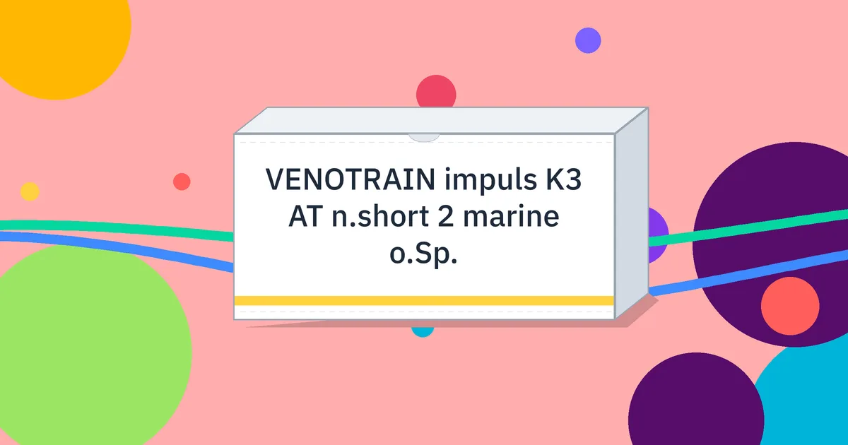 Symbolbild: Packung mit der Aufschrift VENOTRAIN impuls K3 AT n.short 2 marine o.Sp. (PZN 19355817) – Verfügbarkeit und Bezug in Apotheken in Frankfurt am Main