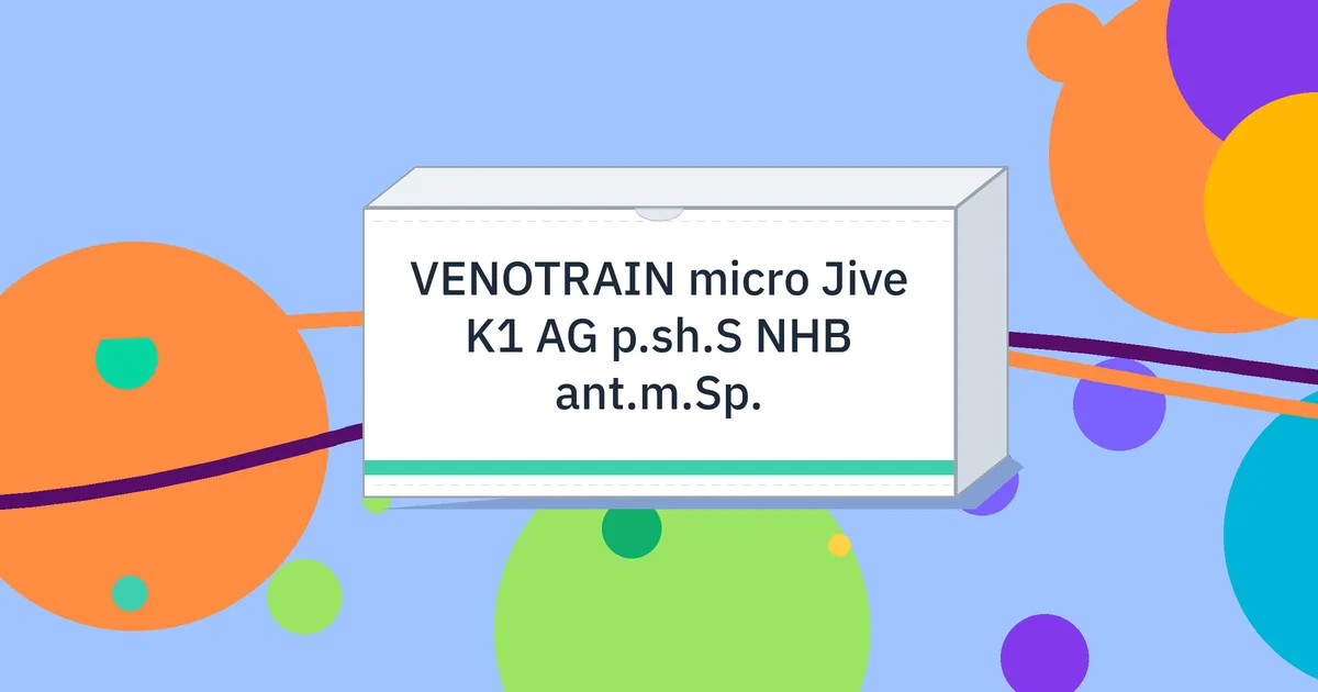 Symbolbild: Packung mit der Aufschrift VENOTRAIN micro Jive K1 AG p.sh.S NHB ant.m.Sp. (PZN 17766545) – Verfügbarkeit und Bezug in Apotheken in Frankfurt am Main