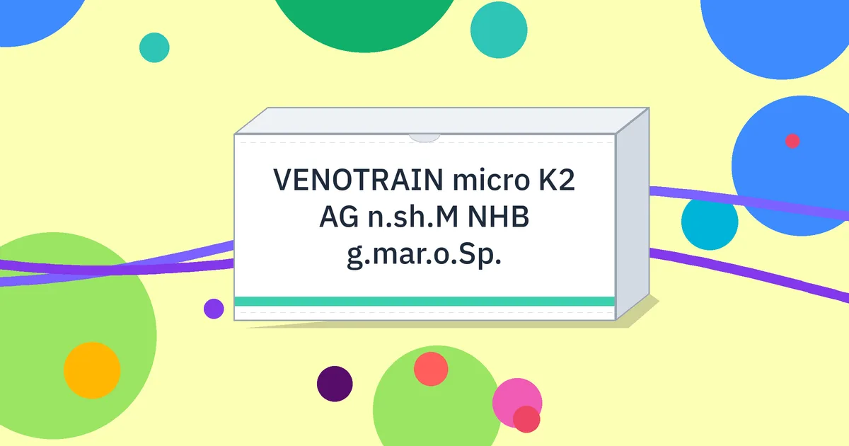 Symbolbild: Packung mit der Aufschrift VENOTRAIN micro K2 AG n.sh.M NHB g.mar.o.Sp. (PZN 04680144) – Verfügbarkeit und Bezug in Apotheken in Frankfurt am Main