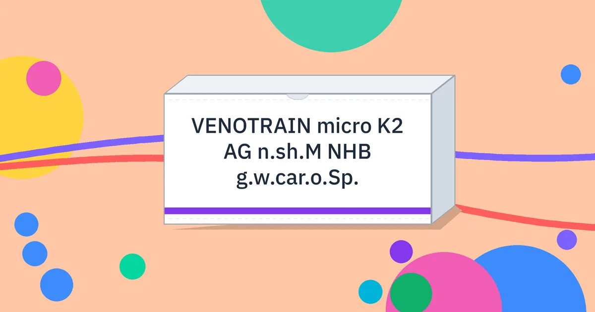 Symbolbild: Packung mit der Aufschrift VENOTRAIN micro K2 AG n.sh.M NHB g.w.car.o.Sp. (PZN 09026030) – Verfügbarkeit und Bezug in Apotheken in Frankfurt am Main