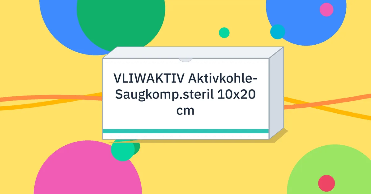 Symbolbild: Packung mit der Aufschrift VLIWAKTIV Aktivkohle-Saugkomp.steril 10x20 cm (PZN 19704293) – Verfügbarkeit und Bezug in Apotheken in Frankfurt am Main