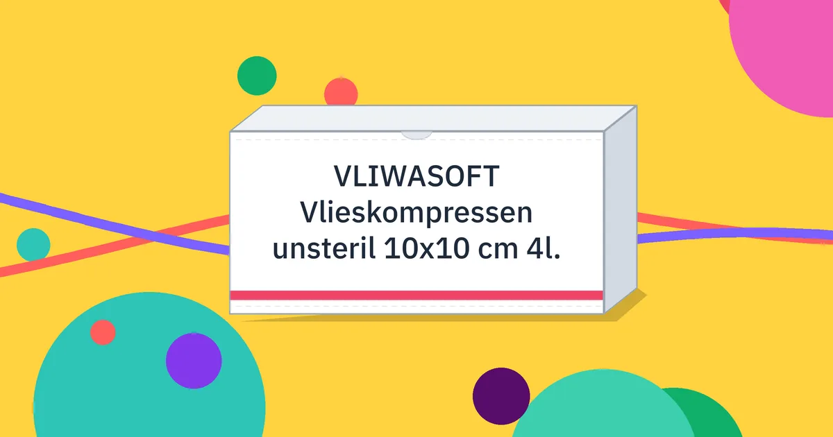 Symbolbild: Packung mit der Aufschrift VLIWASOFT Vlieskompressen unsteril 10x10 cm 4l. (PZN 19704324) – Verfügbarkeit und Bezug in Apotheken in Frankfurt am Main