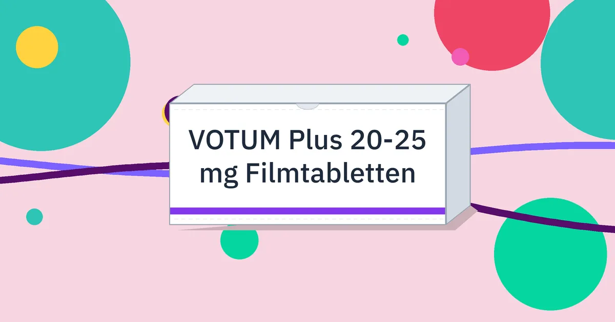 Symbolbild: Packung mit der Aufschrift VOTUM Plus 20-25 mg Filmtabletten (PZN 04187343) – Verfügbarkeit und Bezug in Apotheken in Frankfurt am Main