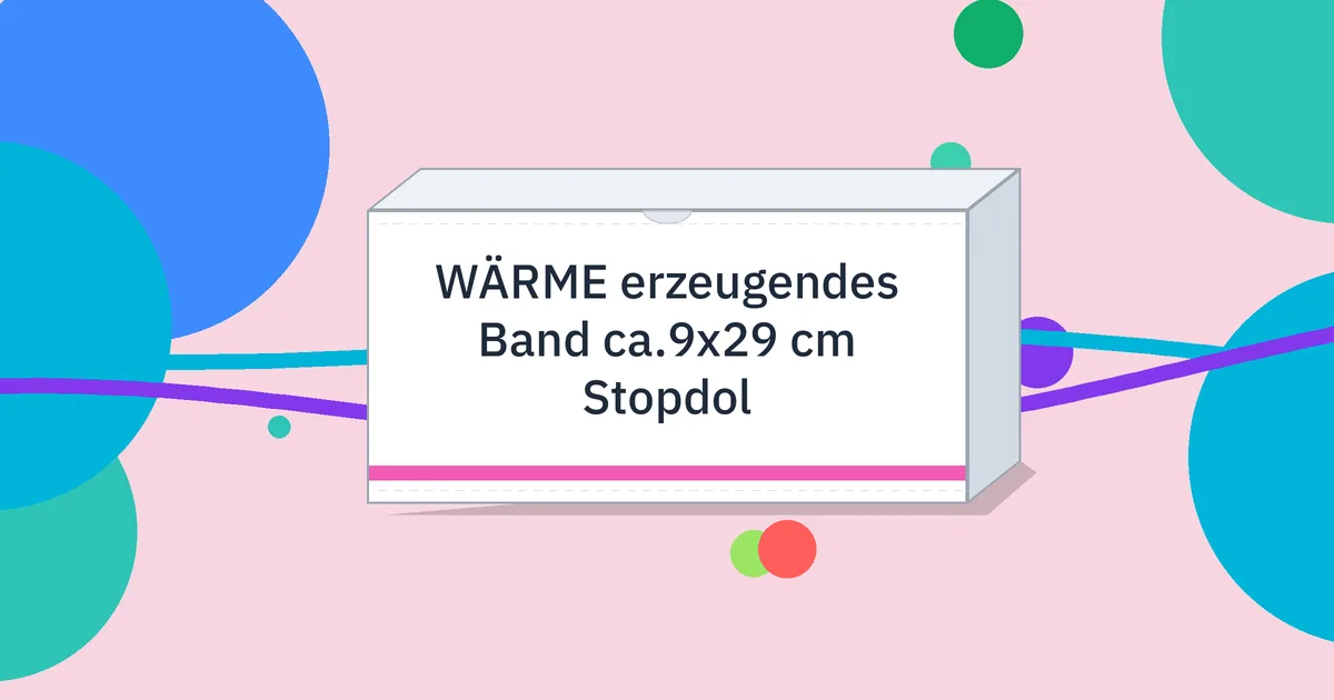 Symbolbild: Packung mit der Aufschrift WÄRME erzeugendes Band ca.9x29 cm Stopdol (PZN 16204325) – Verfügbarkeit und Bezug in Apotheken in Frankfurt am Main