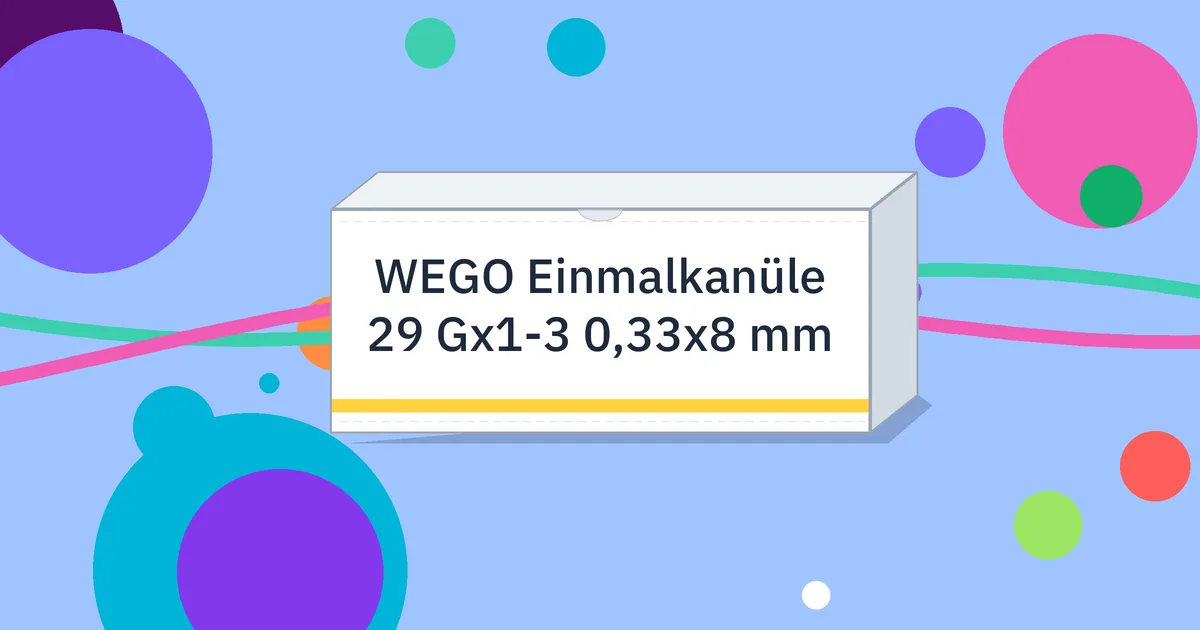 Symbolbild: Packung mit der Aufschrift WEGO Einmalkanüle 29 Gx1-3 0,33x8 mm (PZN 18859846) – Verfügbarkeit und Bezug in Apotheken in Frankfurt am Main