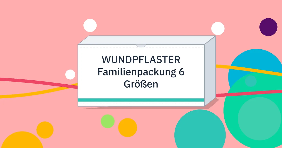 Symbolbild: Packung mit der Aufschrift WUNDPFLASTER Familienpackung 6 Größen (PZN 11025724) – Verfügbarkeit und Bezug in Apotheken in Frankfurt am Main