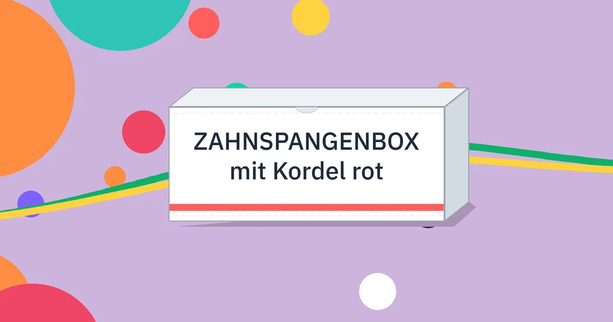 Symbolbild: Packung mit der Aufschrift ZAHNSPANGENBOX mit Kordel rot (PZN 10988308) – Verfügbarkeit und Bezug in Apotheken in Frankfurt am Main