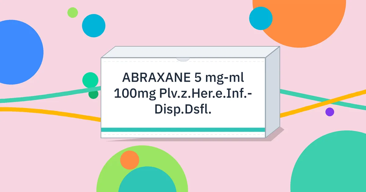 Symbolbild: Packung mit der Aufschrift ABRAXANE 5 mg-ml 100mg Plv.z.Her.e.Inf.-Disp.Dsfl. (PZN 16913381) – Verfügbarkeit und Bezug in Apotheken in Frankfurt am Main
