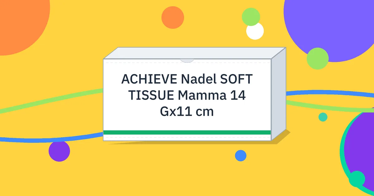 Symbolbild: Packung mit der Aufschrift ACHIEVE Nadel SOFT TISSUE Mamma 14 Gx11 cm (PZN 18764502) – Verfügbarkeit und Bezug in Apotheken in Frankfurt am Main
