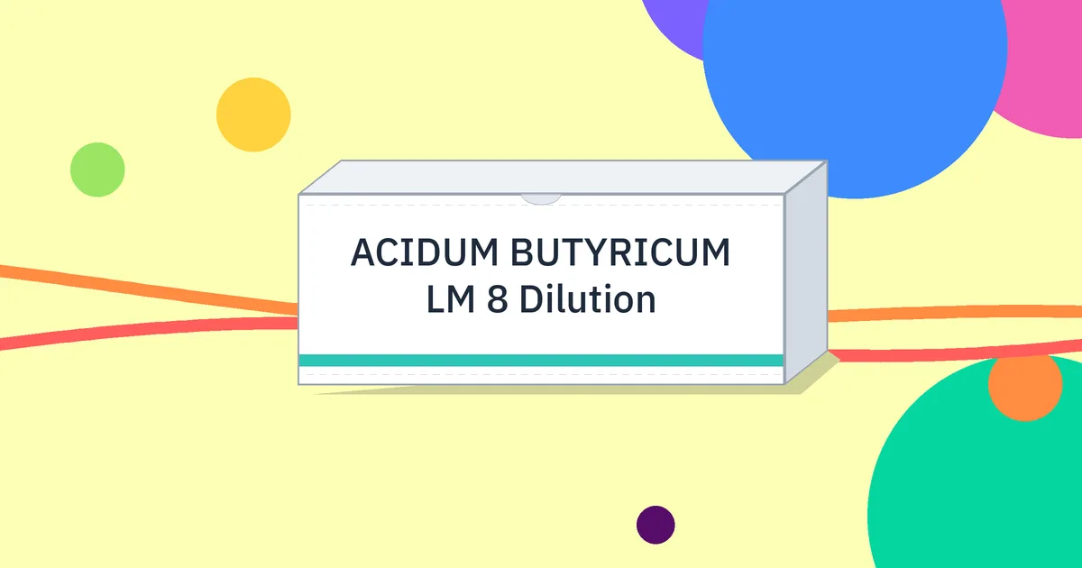 Symbolbild: Packung mit der Aufschrift ACIDUM BUTYRICUM LM 8 Dilution (PZN 13270534) – Verfügbarkeit und Bezug in Apotheken in Frankfurt am Main