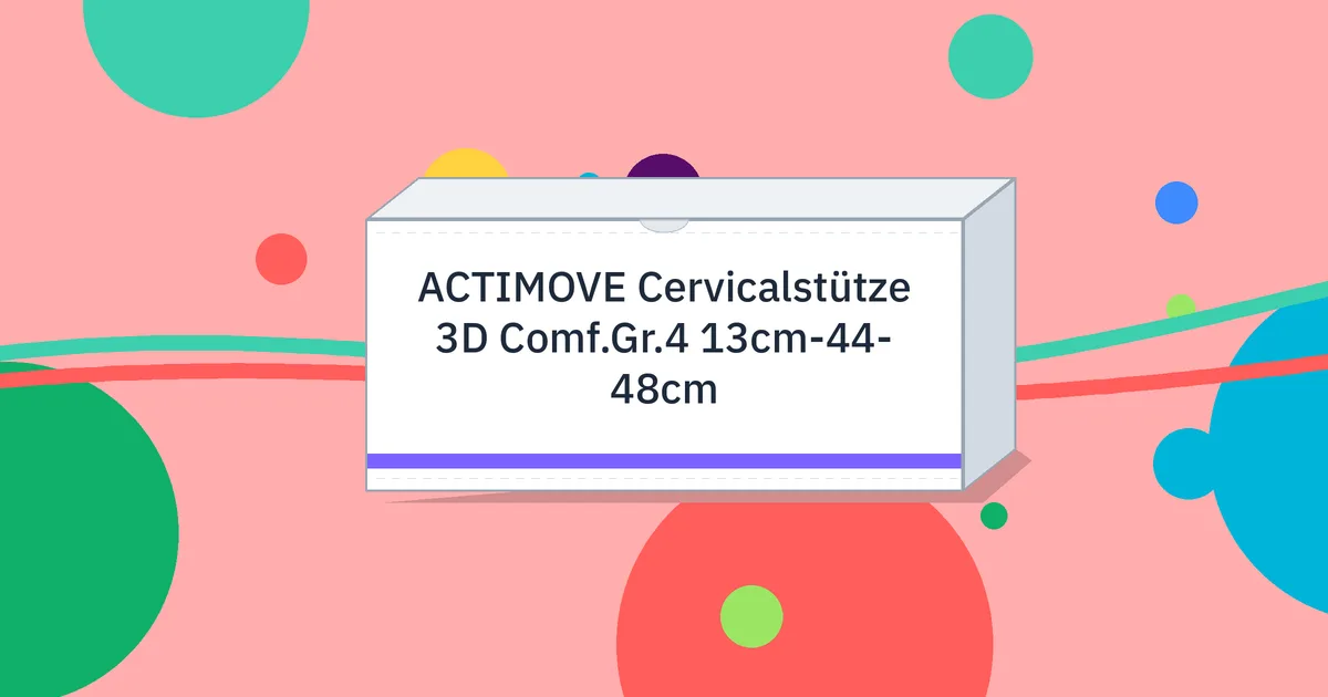 Symbolbild: Packung mit der Aufschrift ACTIMOVE Cervicalstütze 3D Comf.Gr.4 13cm-44-48cm (PZN 17949091) – Verfügbarkeit und Bezug in Apotheken in Frankfurt am Main