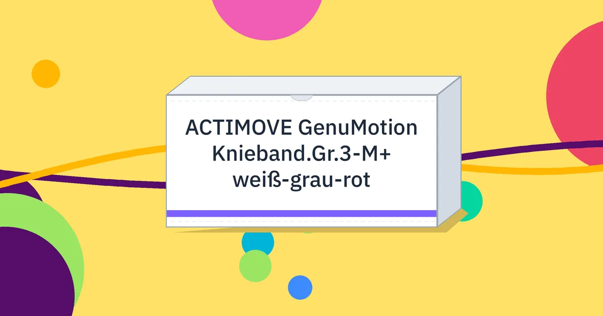 Symbolbild: Packung mit der Aufschrift ACTIMOVE GenuMotion Knieband.Gr.3-M+ weiß-grau-rot (PZN 17947896) – Verfügbarkeit und Bezug in Apotheken in Frankfurt am Main