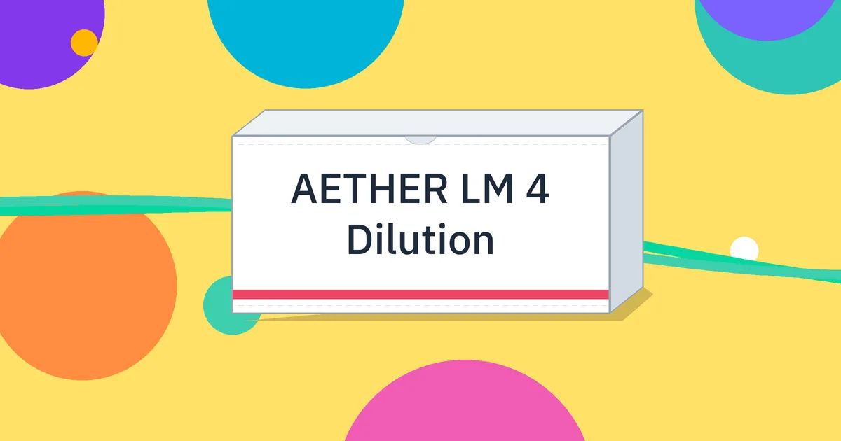 Symbolbild: Packung mit der Aufschrift AETHER LM 4 Dilution (PZN 13299905) – Verfügbarkeit und Bezug in Apotheken in Frankfurt am Main