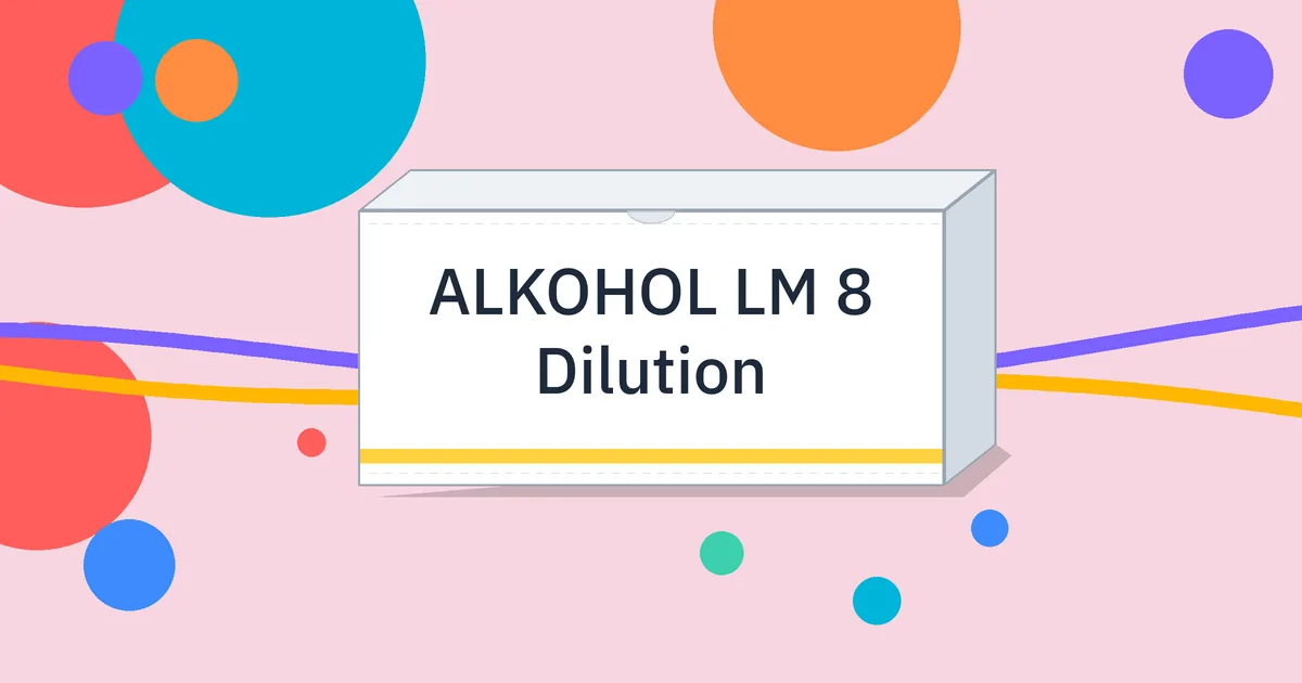 Symbolbild: Packung mit der Aufschrift ALKOHOL LM 8 Dilution (PZN 13311026) – Verfügbarkeit und Bezug in Apotheken in Frankfurt am Main