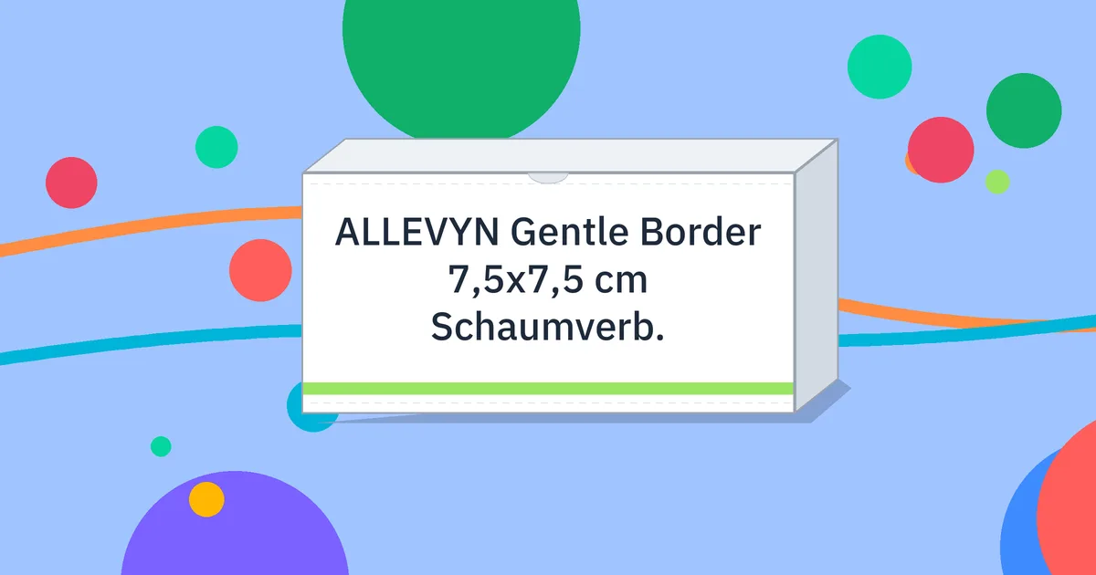 Symbolbild: Packung mit der Aufschrift ALLEVYN Gentle Border 7,5x7,5 cm Schaumverb. (PZN 10032053) – Verfügbarkeit und Bezug in Apotheken in Frankfurt am Main