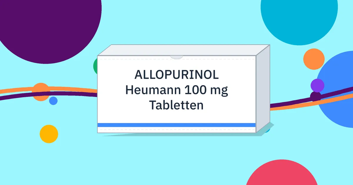 Symbolbild: Packung mit der Aufschrift ALLOPURINOL Heumann 100 mg Tabletten (PZN 19075130) – Verfügbarkeit und Bezug in Apotheken in Frankfurt am Main