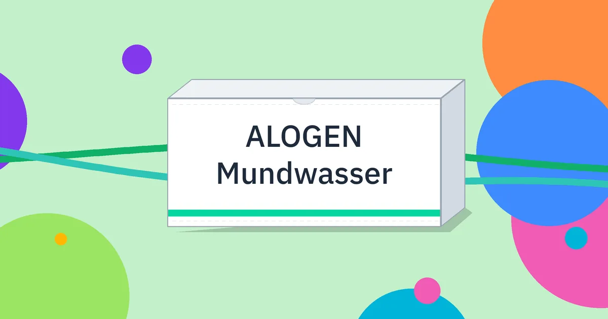 Symbolbild: Packung mit der Aufschrift ALOGEN Mundwasser (PZN 09628993) – Verfügbarkeit und Bezug in Apotheken in Frankfurt am Main