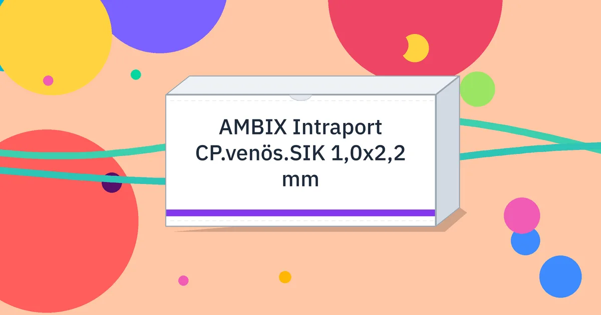 Symbolbild: Packung mit der Aufschrift AMBIX Intraport CP.venös.SIK 1,0x2,2 mm (PZN 06439760) – Verfügbarkeit und Bezug in Apotheken in Frankfurt am Main