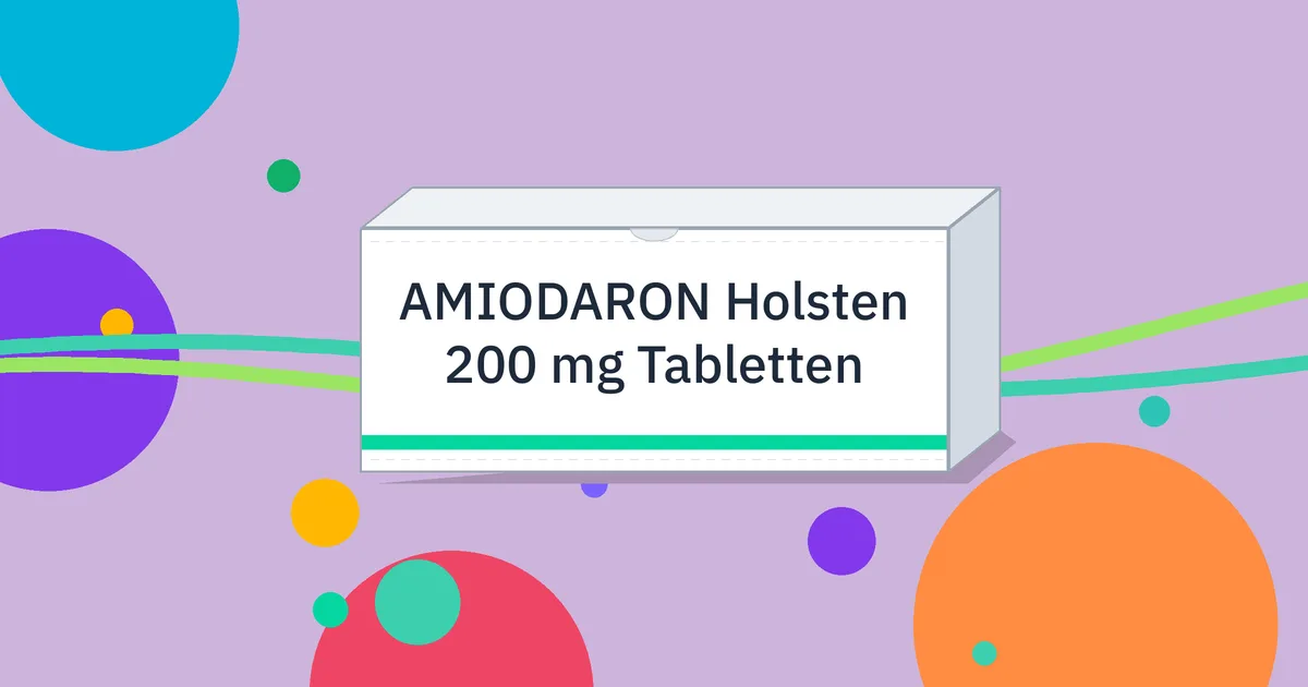 Symbolbild: Packung mit der Aufschrift AMIODARON Holsten 200 mg Tabletten (PZN 12442252) – Verfügbarkeit und Bezug in Apotheken in Frankfurt am Main