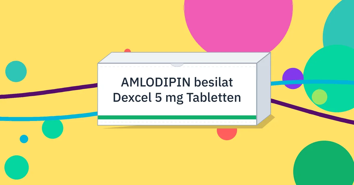 Symbolbild: Packung mit der Aufschrift AMLODIPIN besilat Dexcel 5 mg Tabletten (PZN 08454491) – Verfügbarkeit und Bezug in Apotheken in Frankfurt am Main