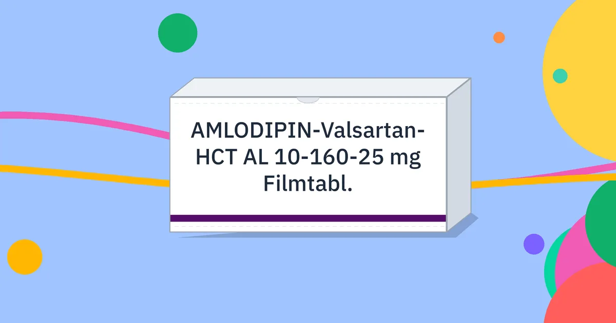Symbolbild: Packung mit der Aufschrift AMLODIPIN-Valsartan-HCT AL 10-160-25 mg Filmtabl. (PZN 15437145) – Verfügbarkeit und Bezug in Apotheken in Frankfurt am Main