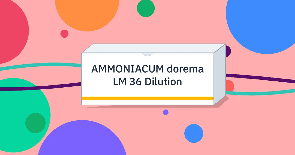 Symbolbild: Packung mit der Aufschrift AMMONIACUM dorema LM 36 Dilution (PZN 13319217) – Verfügbarkeit und Bezug in Apotheken in Frankfurt am Main