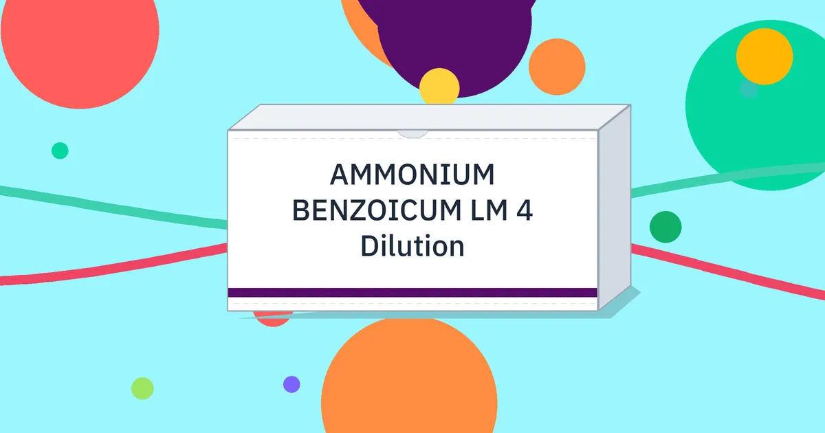 Symbolbild: Packung mit der Aufschrift AMMONIUM BENZOICUM LM 4 Dilution (PZN 13319826) – Verfügbarkeit und Bezug in Apotheken in Frankfurt am Main