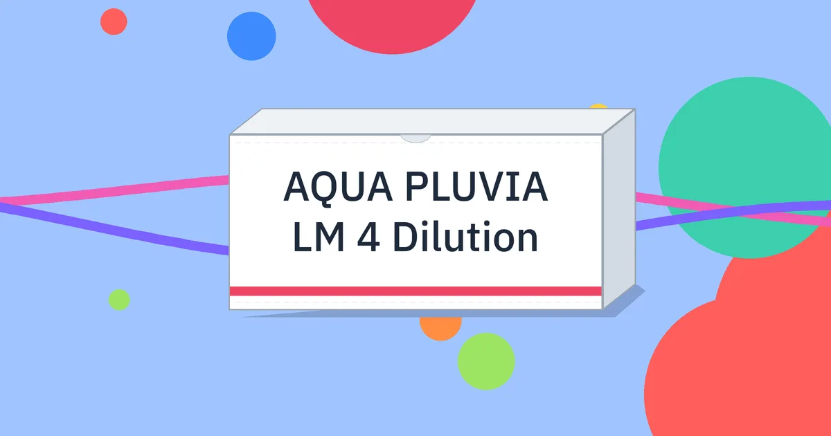 Symbolbild: Packung mit der Aufschrift AQUA PLUVIA LM 4 Dilution (PZN 12765854) – Verfügbarkeit und Bezug in Apotheken in Frankfurt am Main