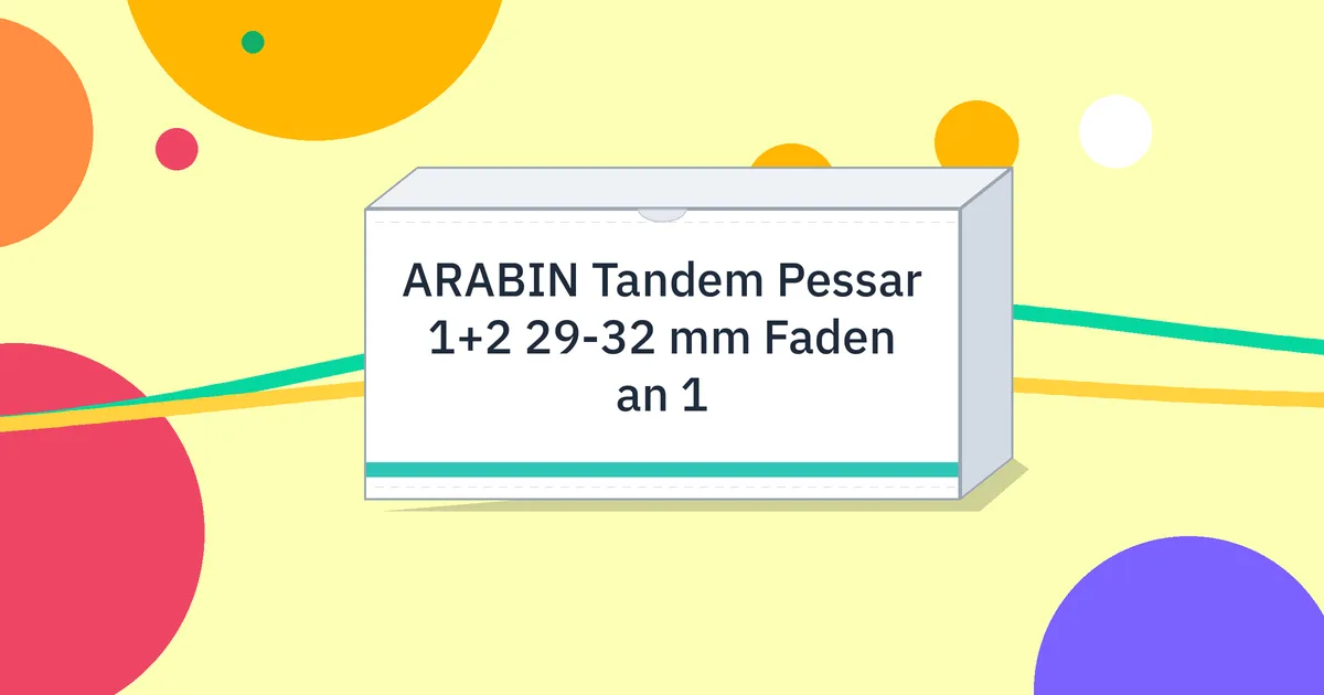Symbolbild: Packung mit der Aufschrift ARABIN Tandem Pessar 1+2 29-32 mm Faden an 1 (PZN 16928000) – Verfügbarkeit und Bezug in Apotheken in Frankfurt am Main