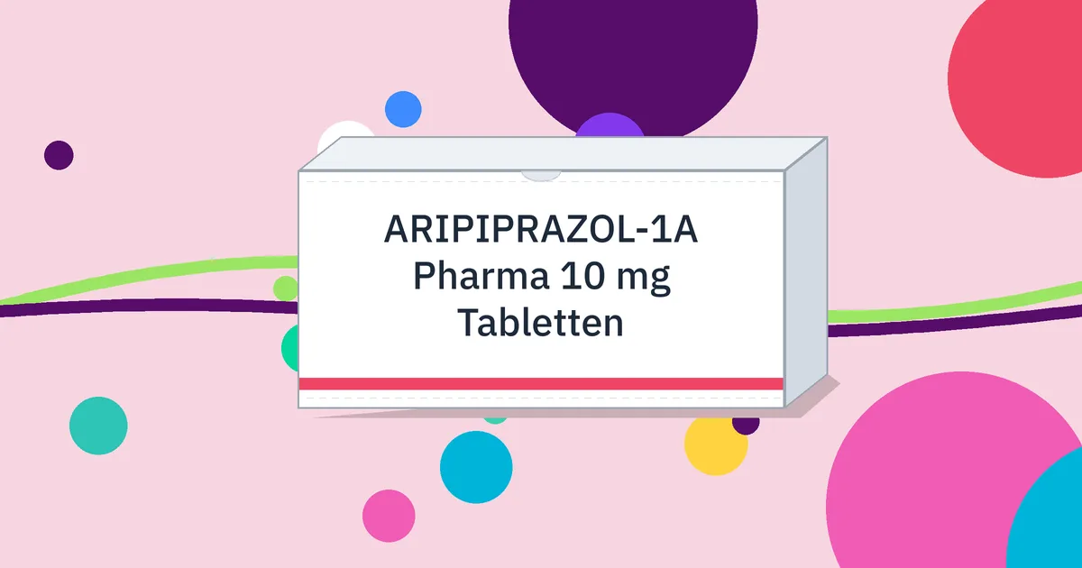 Symbolbild: Packung mit der Aufschrift ARIPIPRAZOL-1A Pharma 10 mg Tabletten (PZN 10842131) – Verfügbarkeit und Bezug in Apotheken in Frankfurt am Main