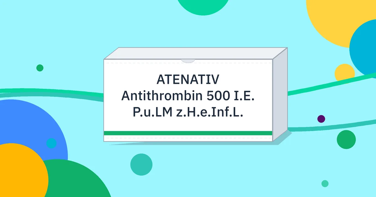 Symbolbild: Packung mit der Aufschrift ATENATIV Antithrombin 500 I.E. P.u.LM z.H.e.Inf.L. (PZN 02759700) – Verfügbarkeit und Bezug in Apotheken in Frankfurt am Main