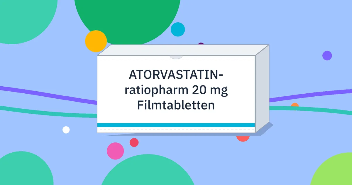 Symbolbild: Packung mit der Aufschrift ATORVASTATIN-ratiopharm 20 mg Filmtabletten (PZN 09292820) – Verfügbarkeit und Bezug in Apotheken in Frankfurt am Main